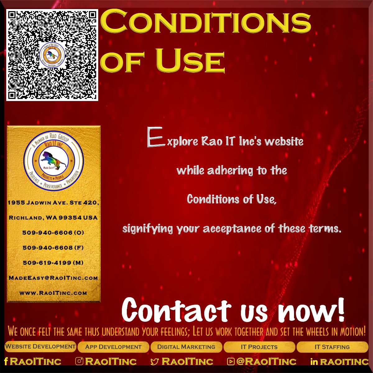 Conditions of Use - Rao IT inc. Tri cities Richland WA 509-940-6606