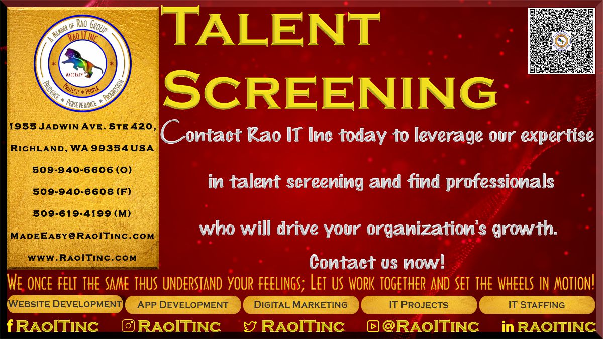 Talent Screening company near me. Tri cities Richland - Rao IT inc. 509 ...