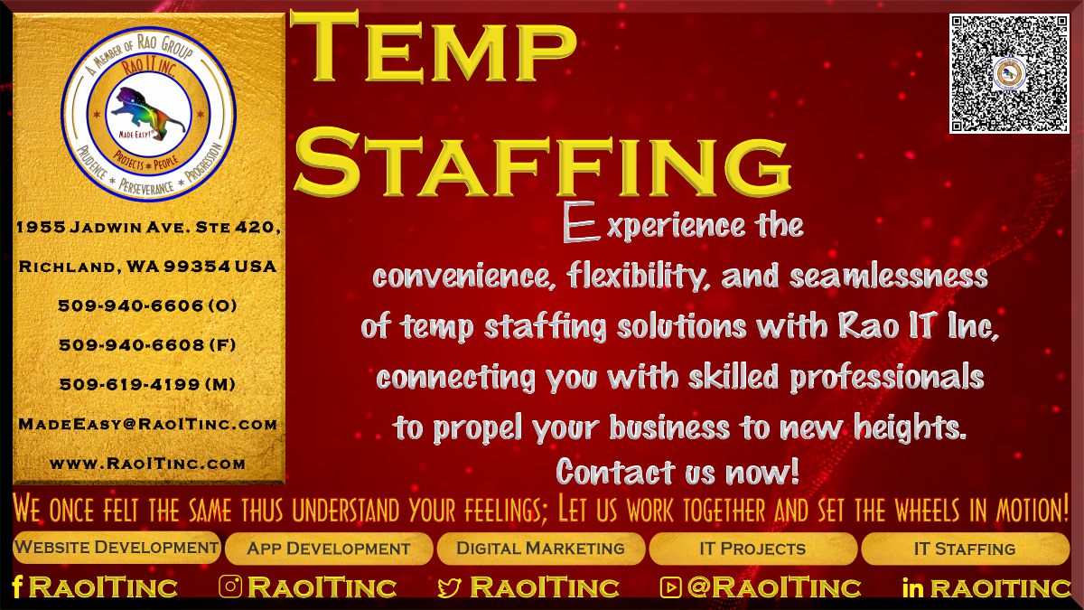 Temp Staffing agency near me. Tri Cities Richland WA - Rao IT inc. 509 ...